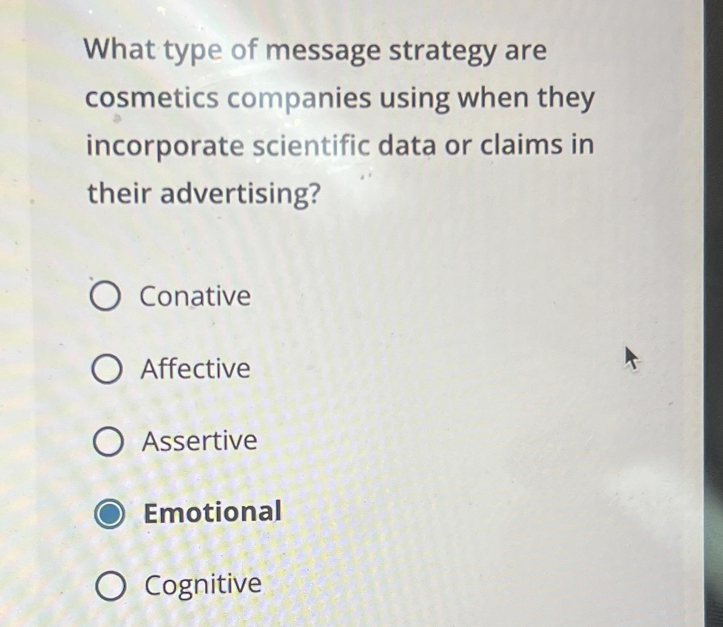 Solved What type of message strategy arecosmetics companies | Chegg.com