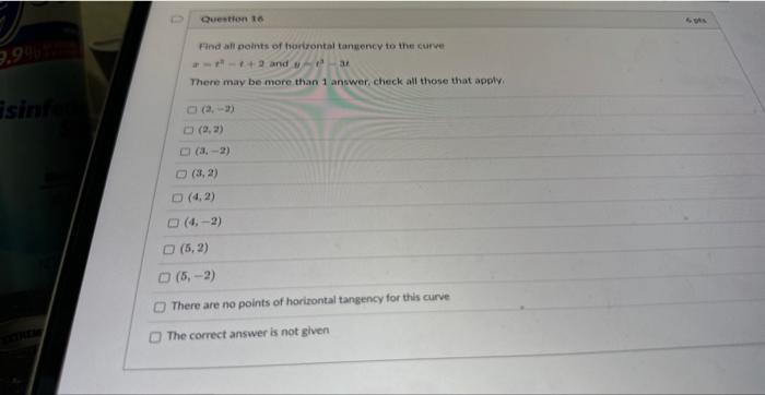 Solved Find all points of horirontal tangency to the curve | Chegg.com
