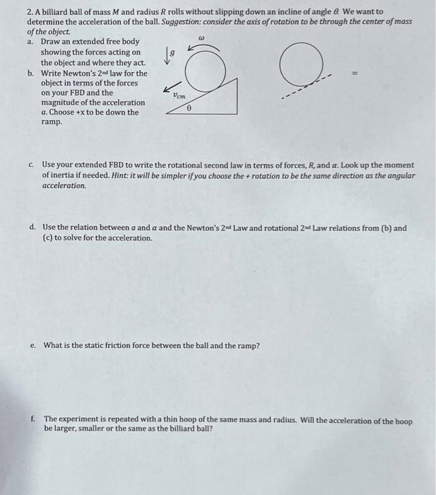 Solved 2. A billiard ball of mass M and radius R rolls | Chegg.com