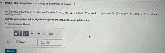 Solved Part A Calculating The Output Voltage Of A Summing 0901