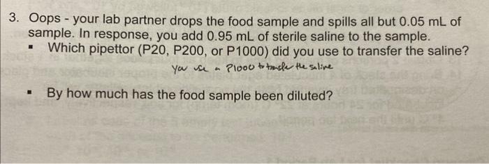 Solved 3. Oops - your lab partner drops the food sample and | Chegg.com