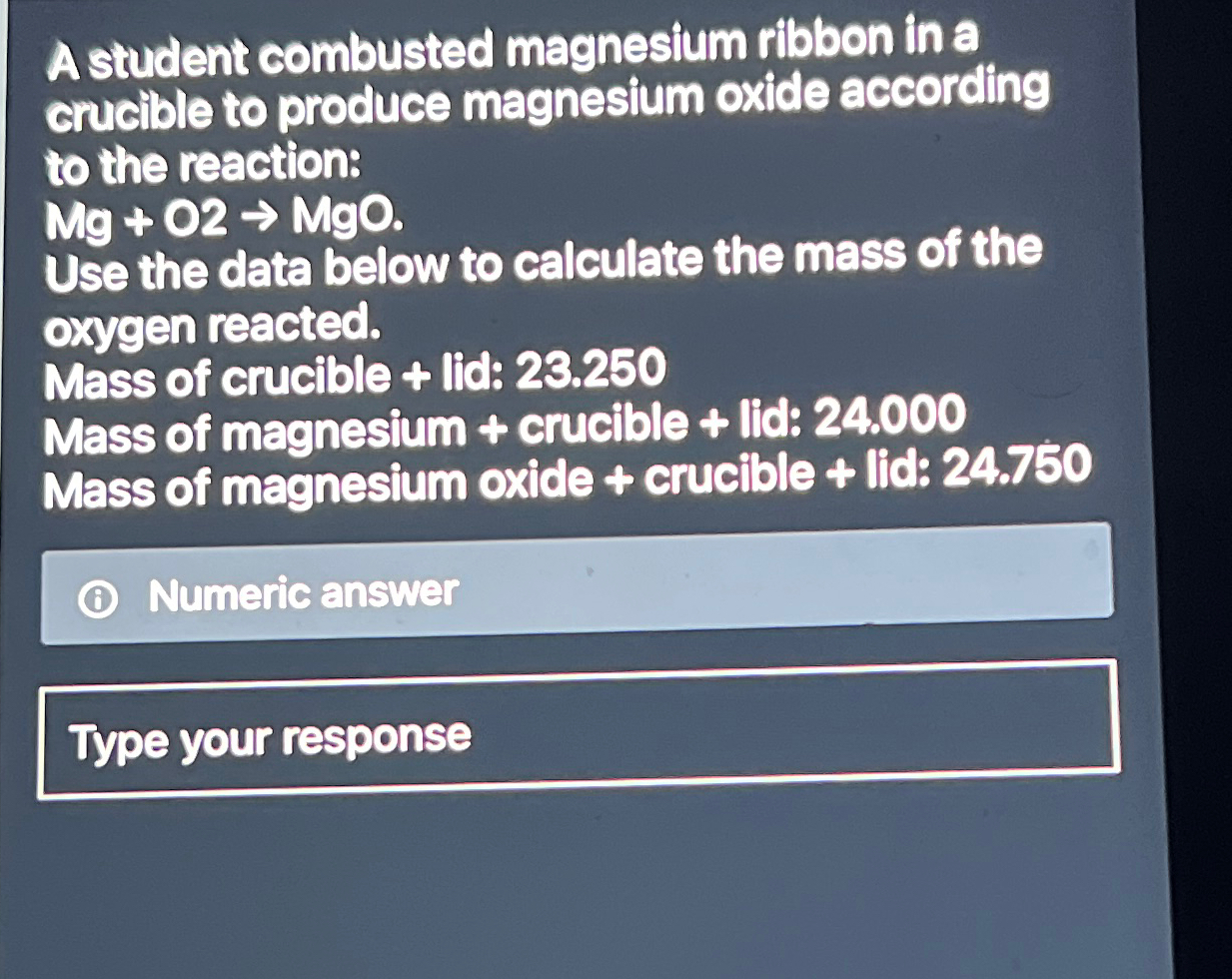 Solved A student combusted magnesium ribbon in a crucible to | Chegg.com