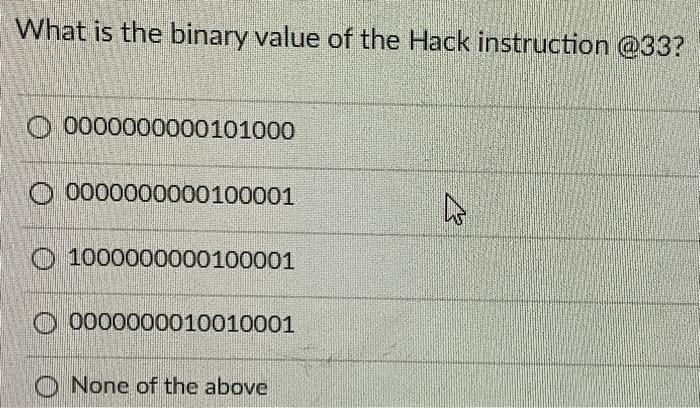Solved What is the binary value of the Hack instruction @33? | Chegg.com