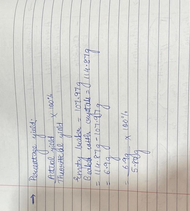 Solved Percentage yield: Actual yield Theoritical yield | Chegg.com