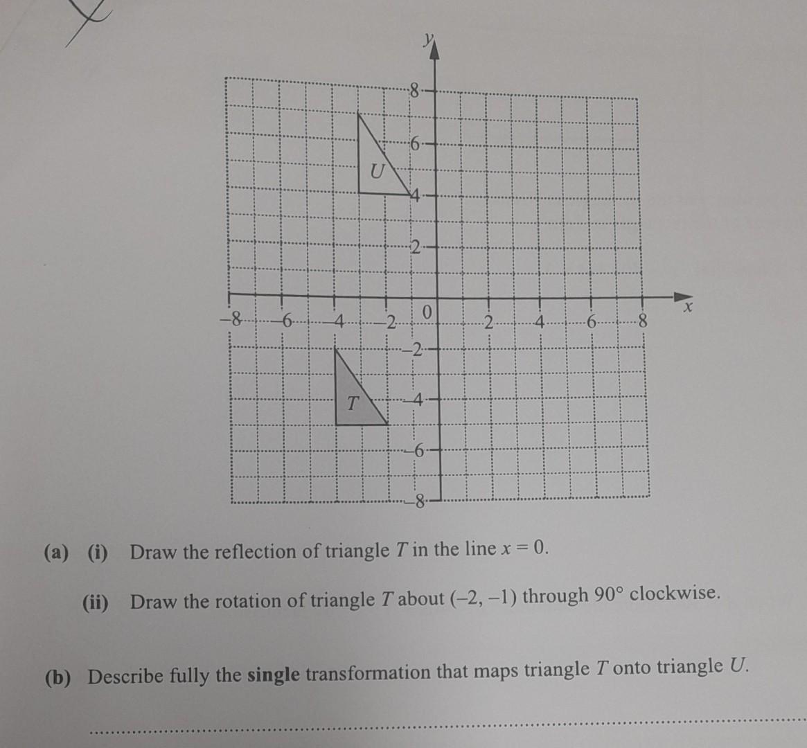 Solved (a) (i) Draw the reflection of triangle T in the line | Chegg.com