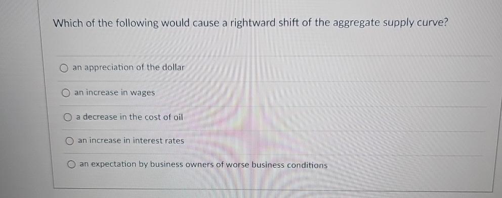 Solved Which of the following would cause a rightward shift | Chegg.com