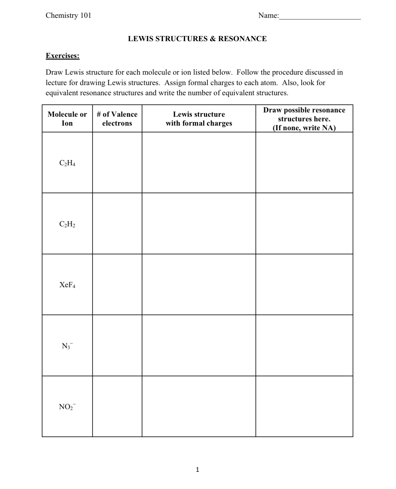 Solved Chemistry 101Name:q,LEWIS STRUCTURES & | Chegg.com