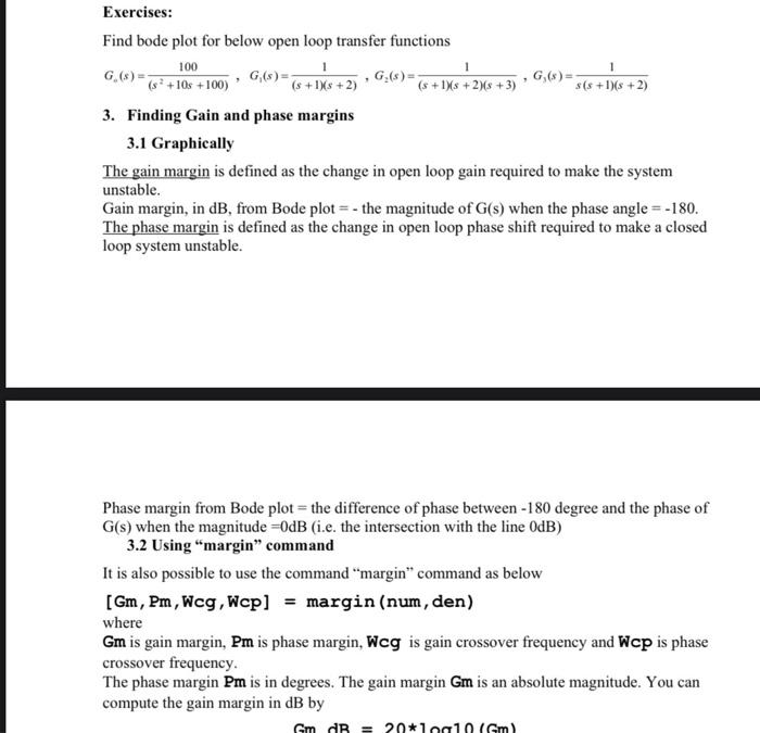 Solved Exercises: Find bode plot for below open loop | Chegg.com