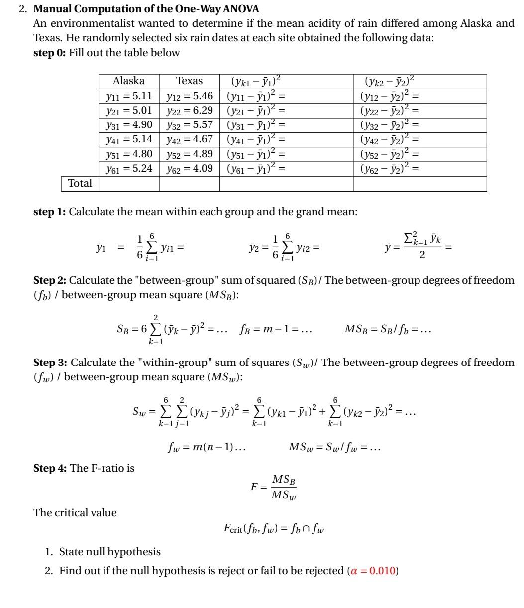 Solved 2. Manual Computation of the One-Way ANOVA An | Chegg.com