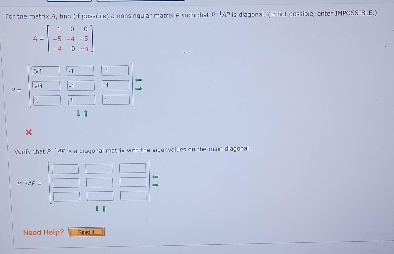Solved For the matrix A, find (if possible) a nonsingular | Chegg.com