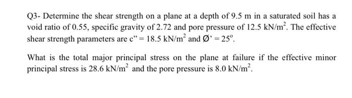 Solved Q3- Determine the shear strength on a plane at a | Chegg.com