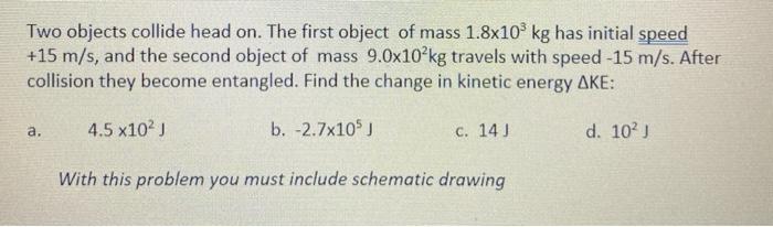 Solved Two Objects Collide Head On The First Object Of Mass