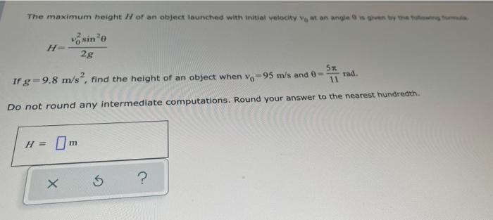 Solved The maximum height Hof an object launched with | Chegg.com