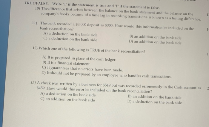 Solved TRUE/FALSE. Write 'T' if the statement is true and | Chegg.com