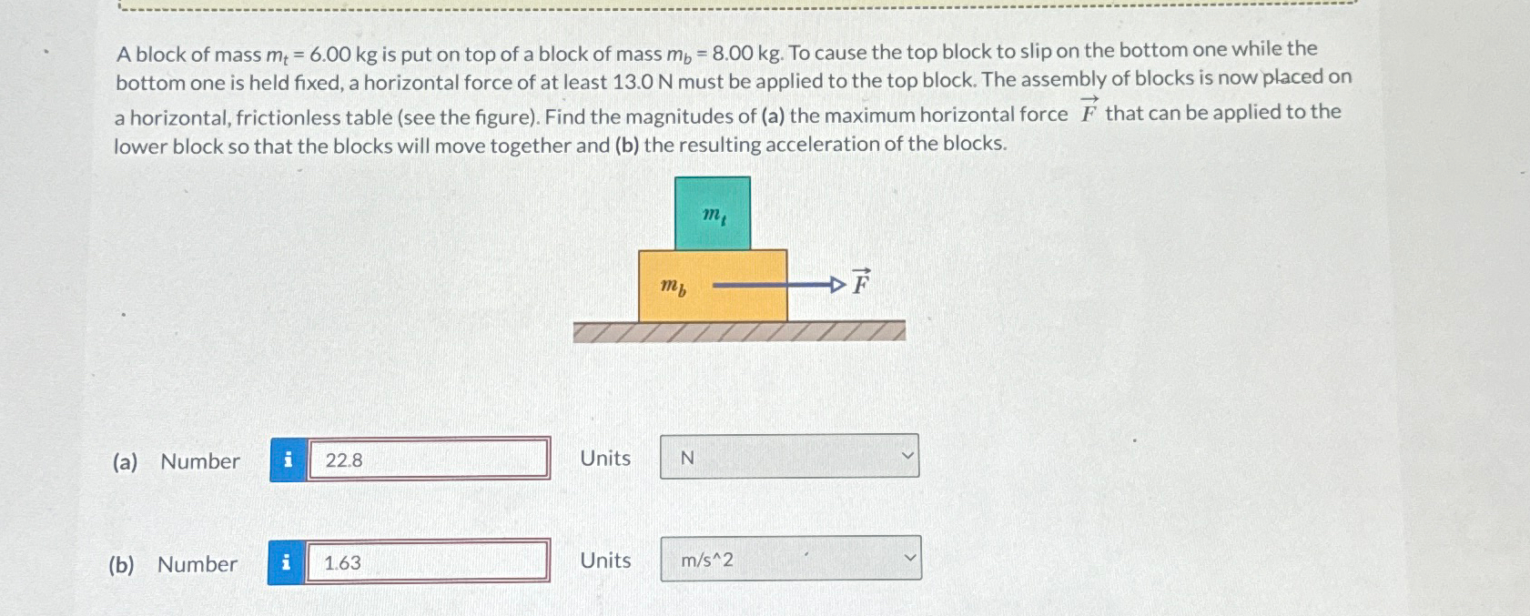Solved A block of mass mt=6.00kg ﻿is put on top of a block | Chegg.com