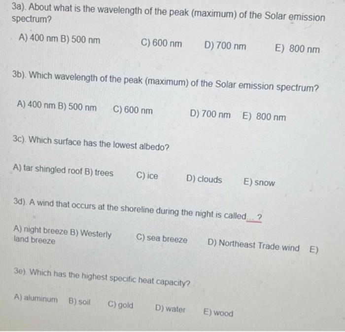 Solved 3a). About what is the wavelength of the peak | Chegg.com