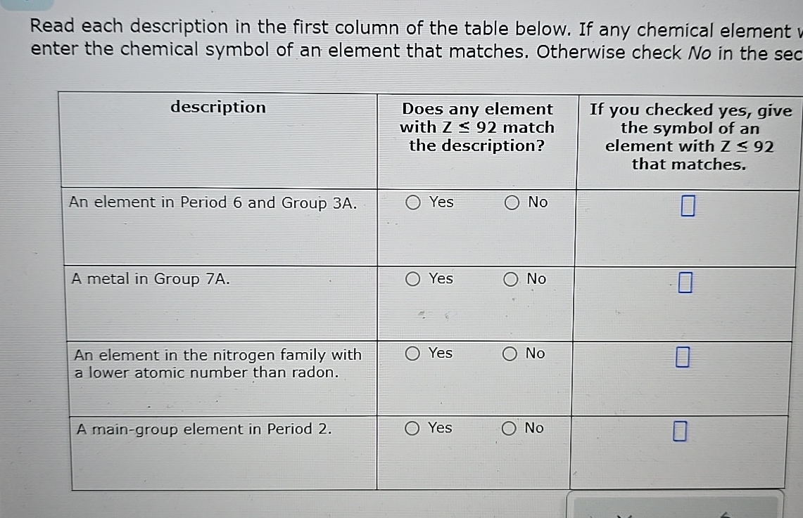 Solved Read each description in the first column of the | Chegg.com