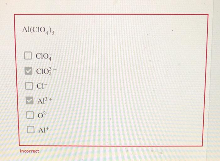 Solved Al(ClO4)3 ClO4− ClO43 Cl− Al3+ O2− Al+ | Chegg.com