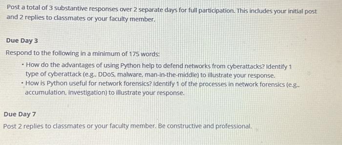 Post a total of 3 substantive responses over 2 | Chegg.com