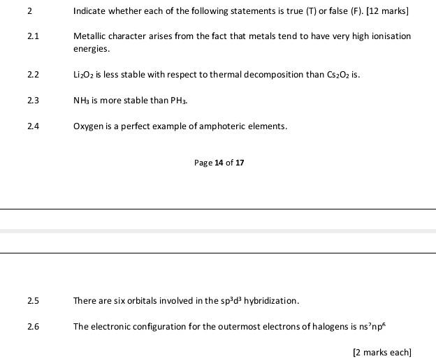 Solved 2 Indicate whether each of the following statements | Chegg.com