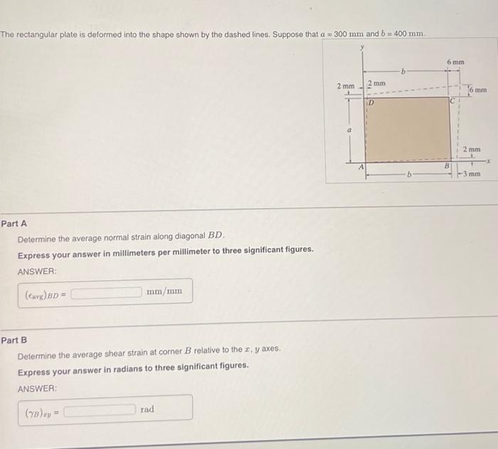 Solved The rectangular plate is deformed into the shape | Chegg.com
