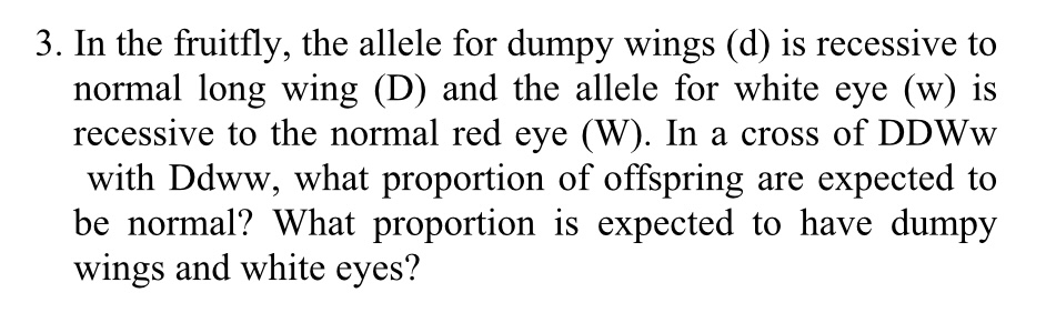 Solved In the fruitfly, the allele for dumpy wings (d) ﻿is | Chegg.com