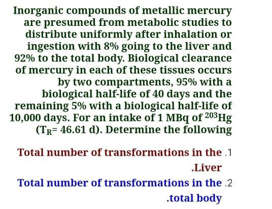 Solved Inorganic compounds of metallic mercury are presumed | Chegg.com