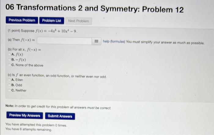 Solved 06 Transformations 2 and Symmetry: Problem 12 (1 | Chegg.com