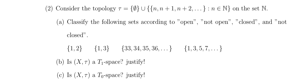 Solved (2) ﻿Consider the topology on the set N.(a) | Chegg.com