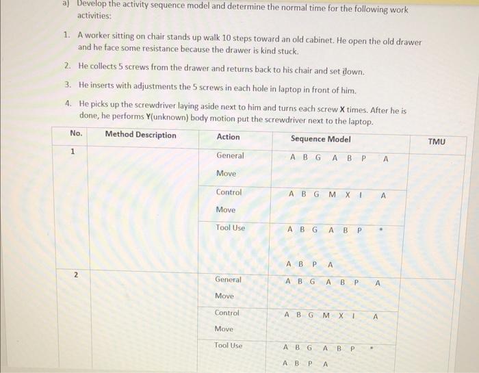Solved use MOST tables to develop the activity sequence, for | Chegg.com