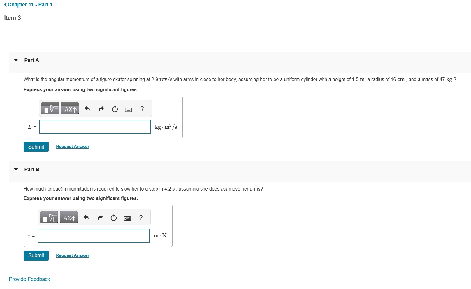 Solved 1.5m16cm47kgL=,kg*m2s4.2s2.9revs ﻿with arms in ﻿close | Chegg.com