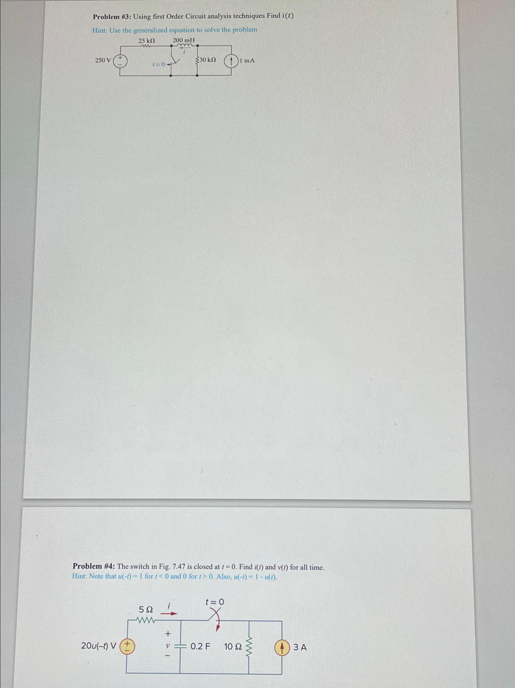 Solved Problem #3: Using first Order Circuit analysis | Chegg.com