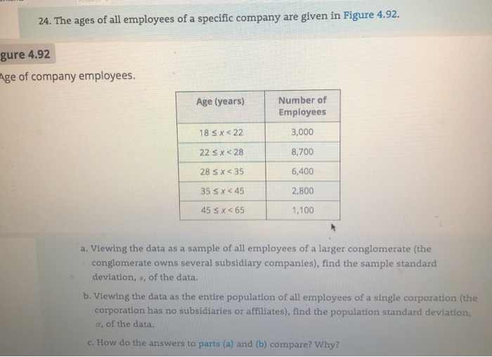 Solved 24. The ages of all employees of a specific company | Chegg.com
