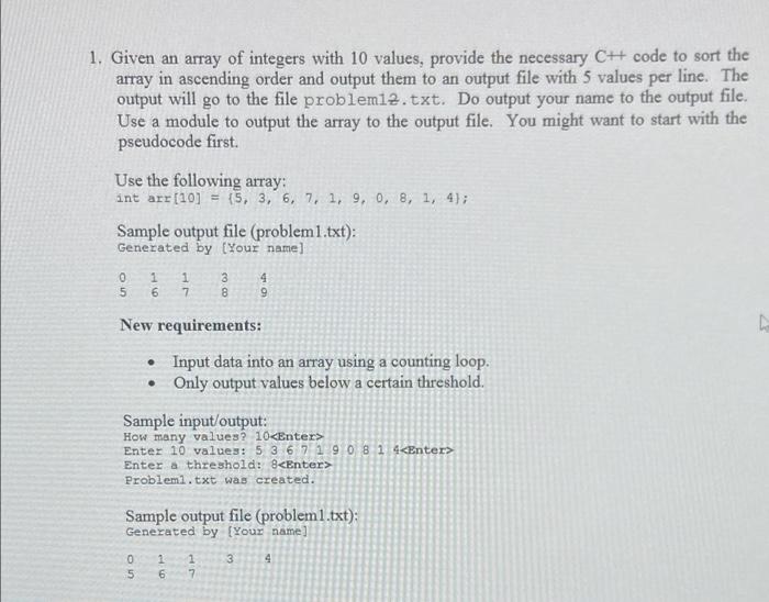 Solved 1. Given an array of integers with 10 values, provide | Chegg.com