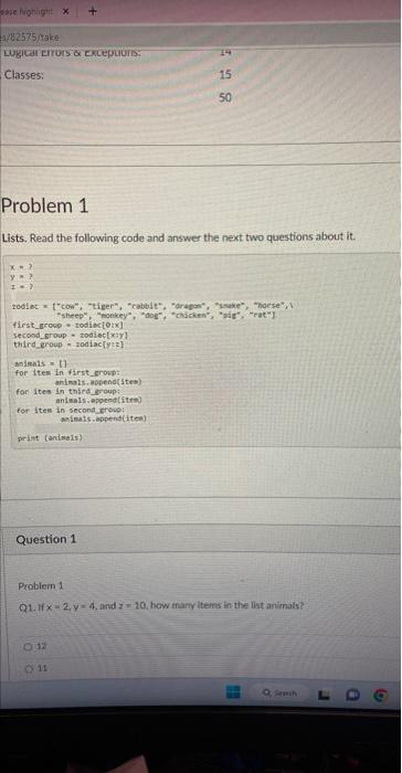 Solved Lists. Read the following code and answer the next | Chegg.com