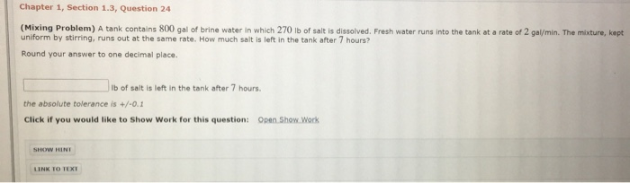 Solved Chapter 1, Section 1.3, Question 24 (Mixing Problem) | Chegg.com