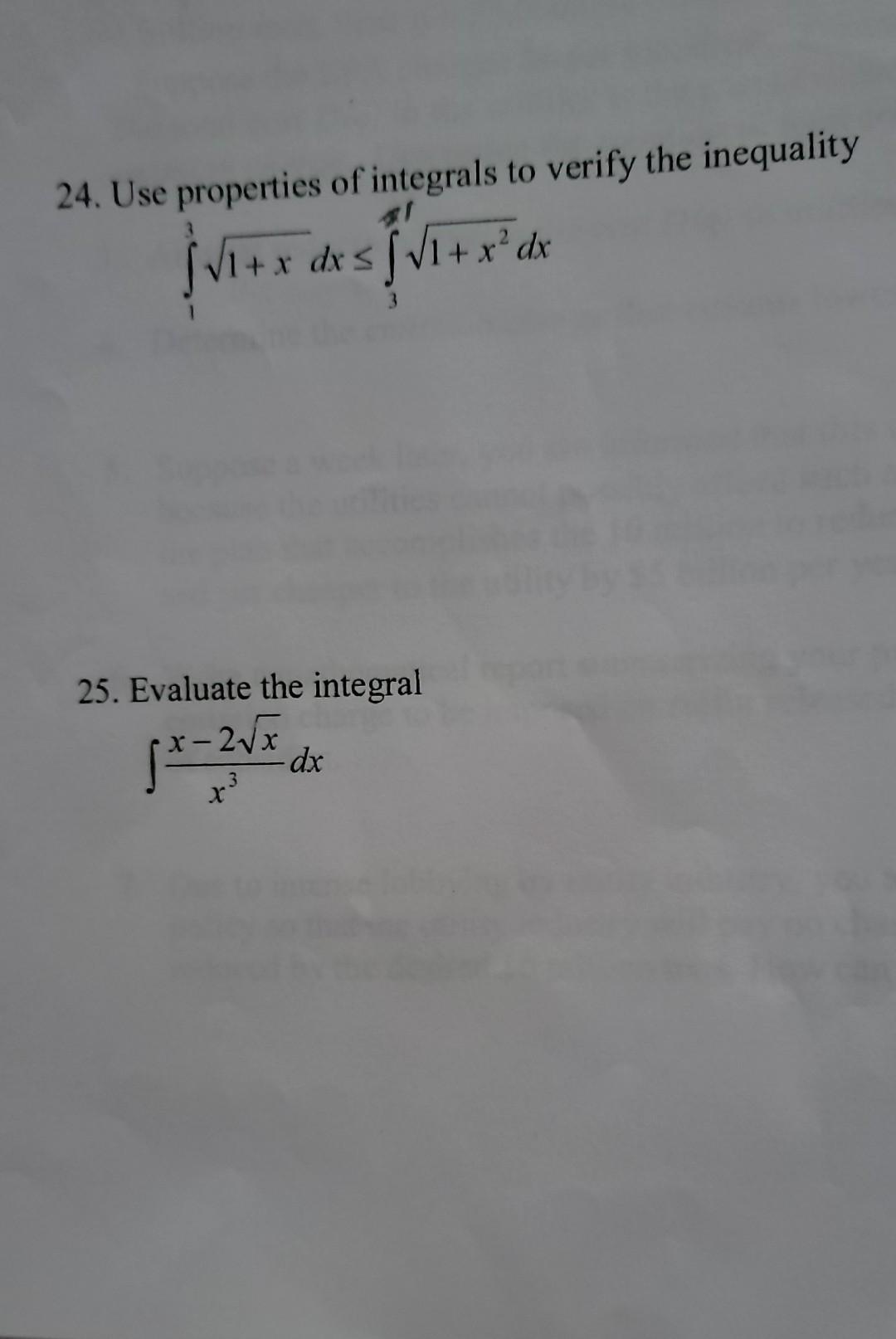 Solved 24. Use properties of integrals to verify the | Chegg.com