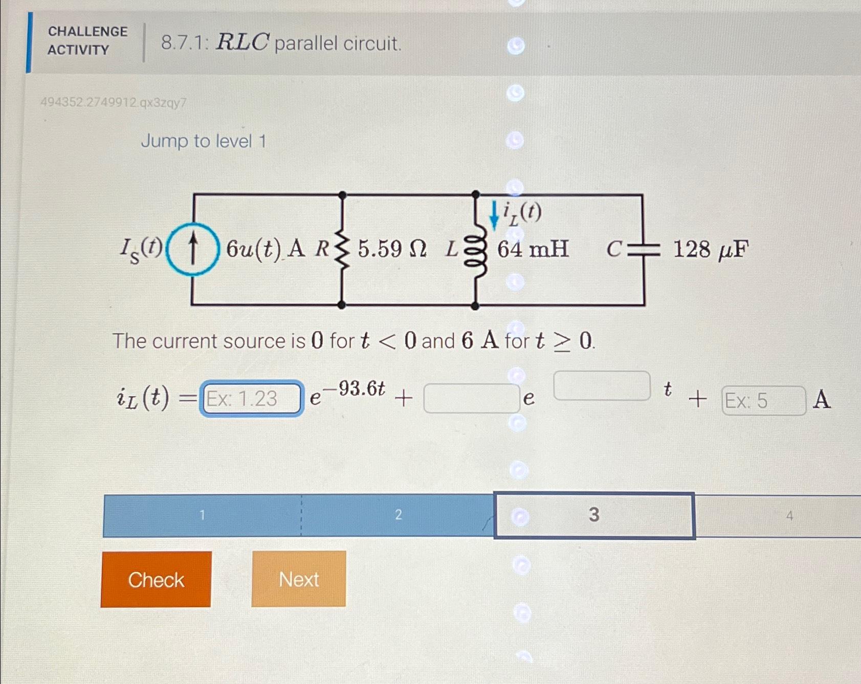 Solved CHALLENGEACTIVITY8.7.1: RLC ﻿parallel | Chegg.com