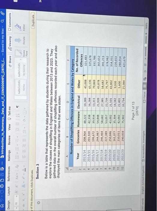 Solved use excel to find the total numer of recorded | Chegg.com