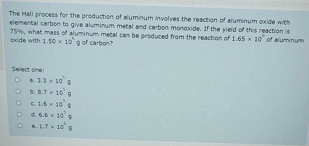 Solved The Hall process for the production of aluminum | Chegg.com