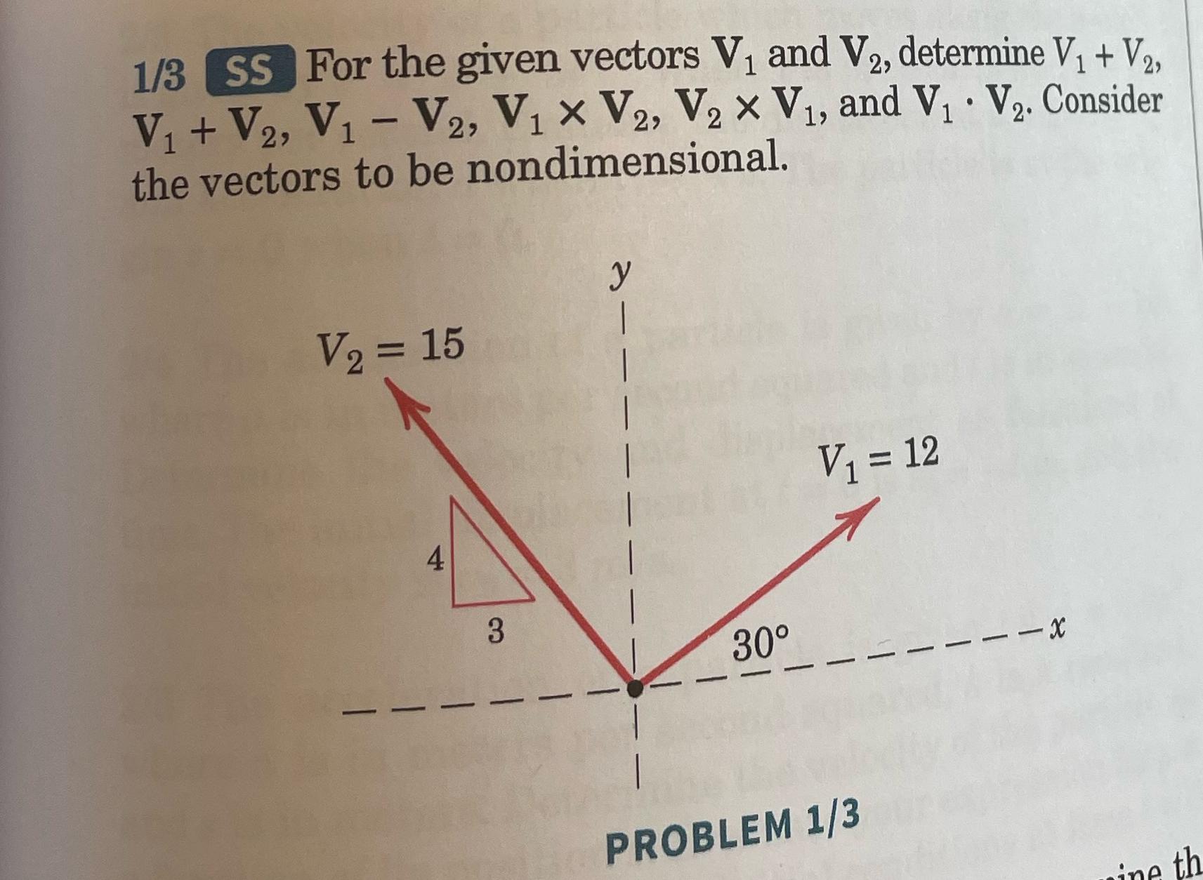 Solved 1/3 ﻿SS For the given vectors V1 ﻿and V2, ﻿determine | Chegg.com