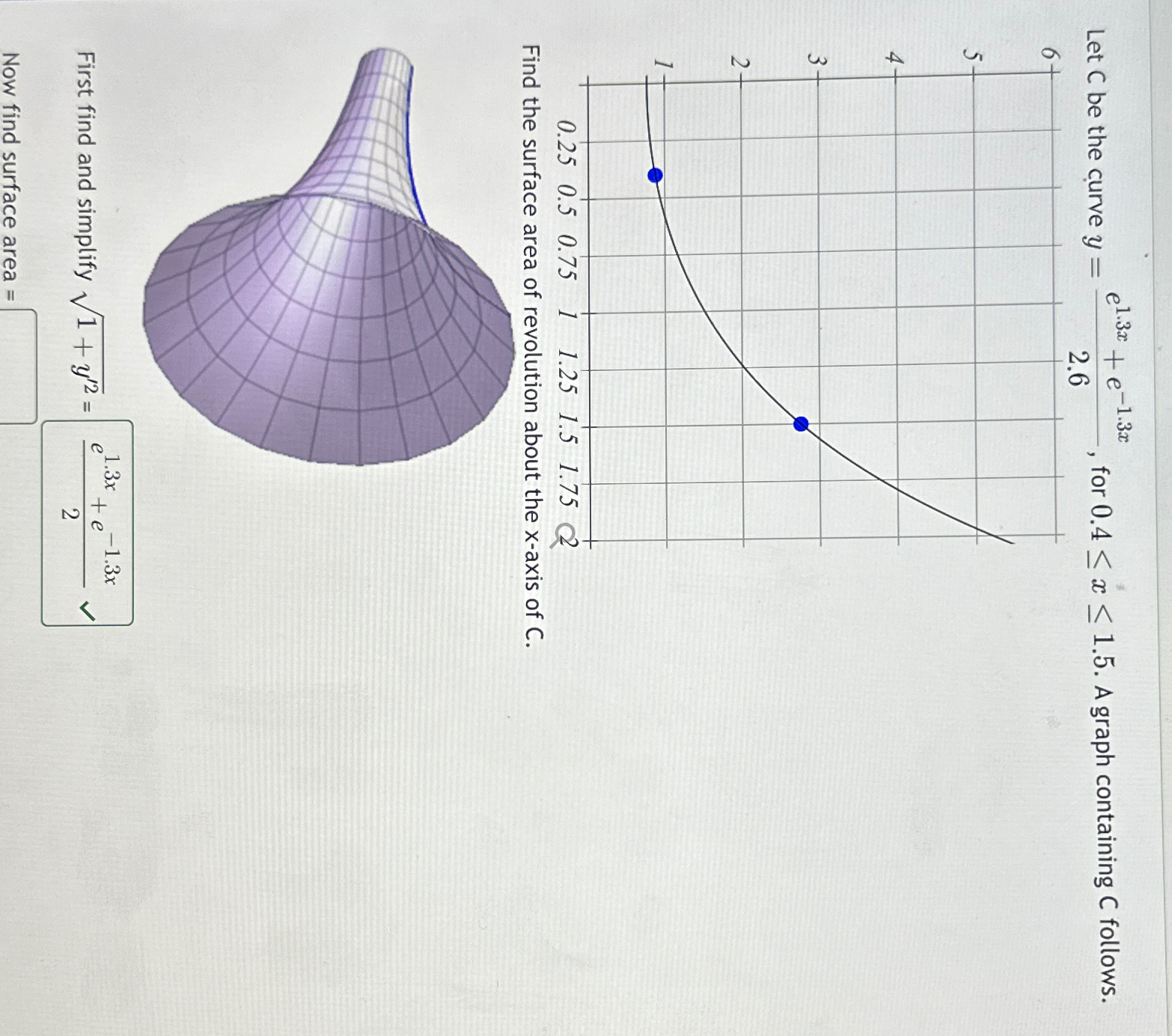 Solved Let C ﻿be the curve y=e1.3x+e-1.3x2.6, ﻿for | Chegg.com
