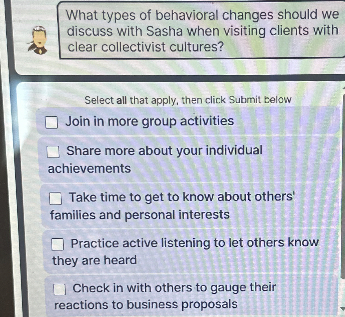 Solved What types of behavioral changes should we discuss | Chegg.com