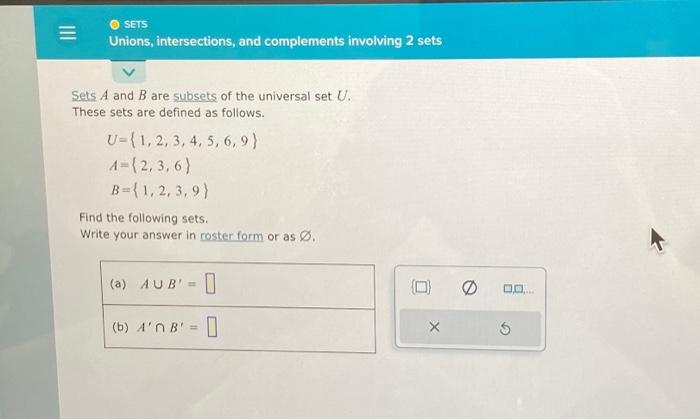 Solved Sets A and B are subsets of the universal set U. | Chegg.com