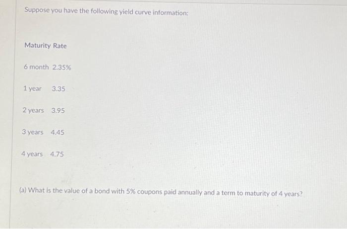 Solved Suppose you have the following yield curve | Chegg.com