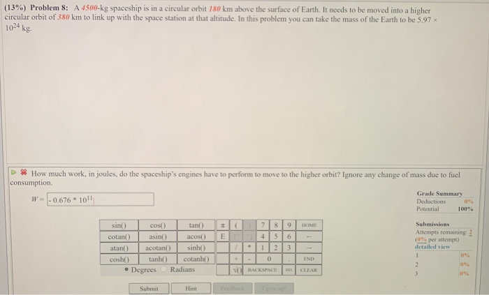 Solved 13%) Problem 7: An object of mass m is launched from | Chegg.com