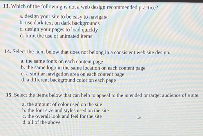 Solved 13. Which of the following is not a web design | Chegg.com
