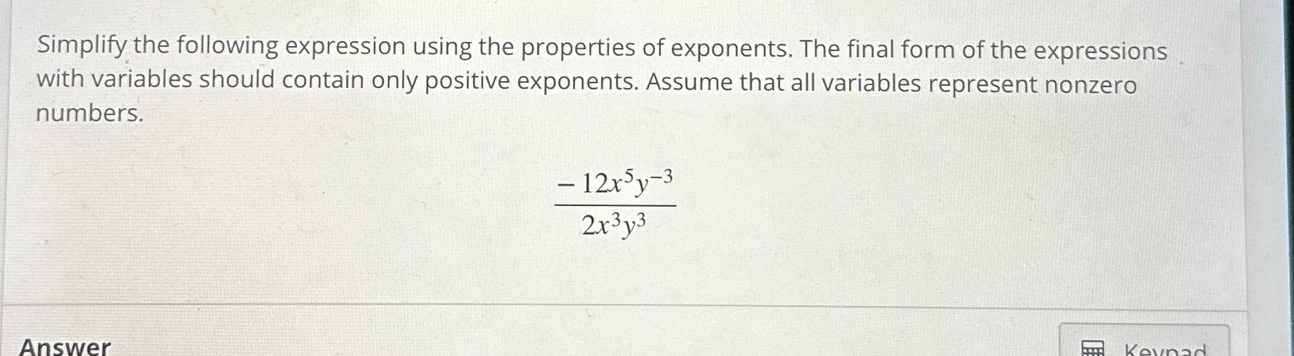 Solved Simplify the following expression using the | Chegg.com