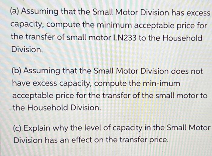 Solved Novak Company's Small Motor Division manufactures a | Chegg.com