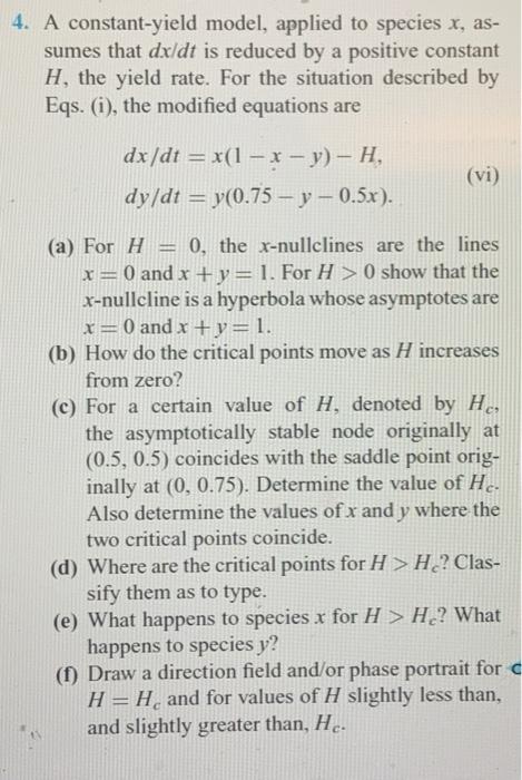 Solved 4. A constant-yield model, applied to species x, as- | Chegg.com